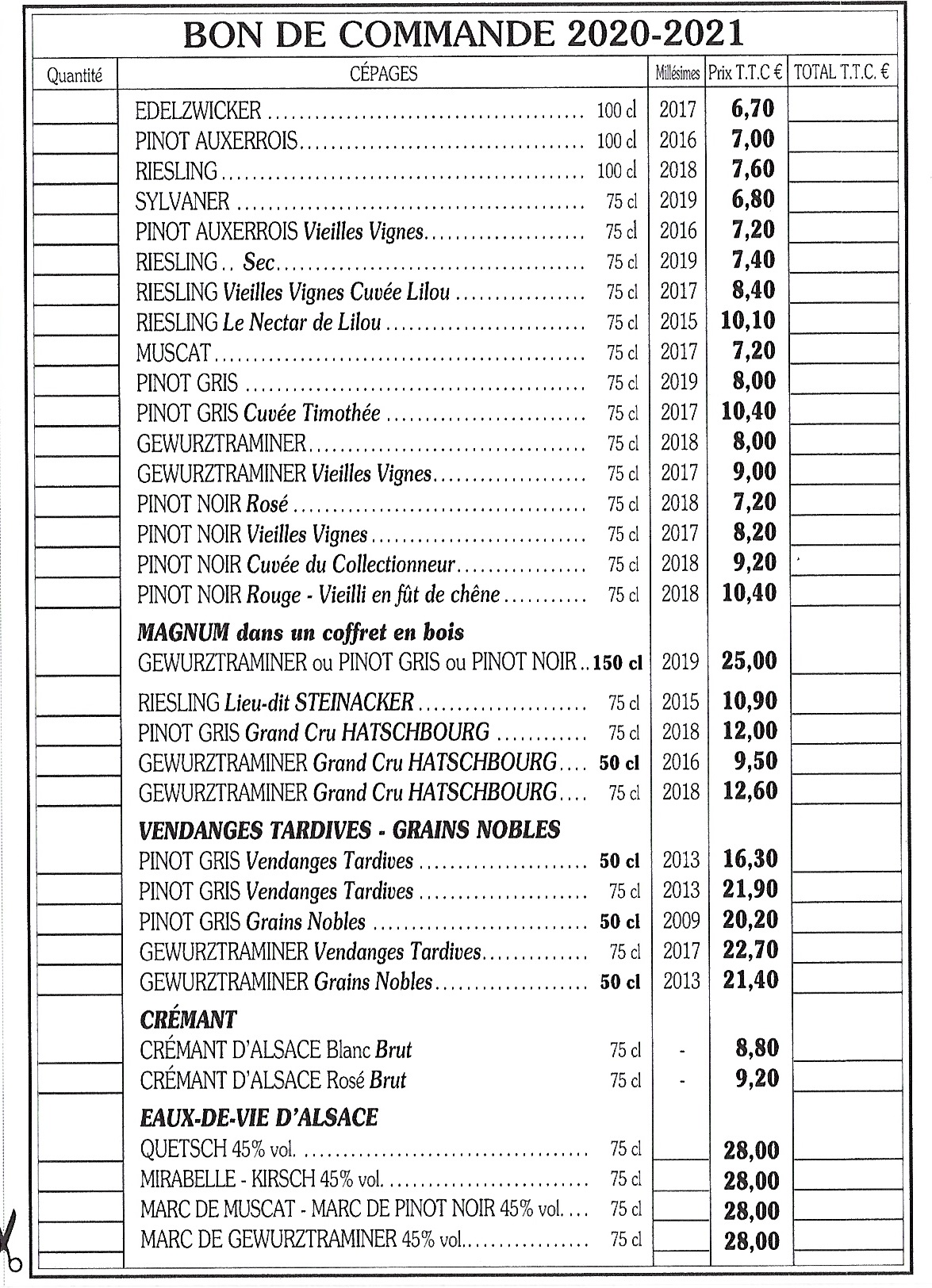 Bon de commande > Vins SCHUELLER en Alsace